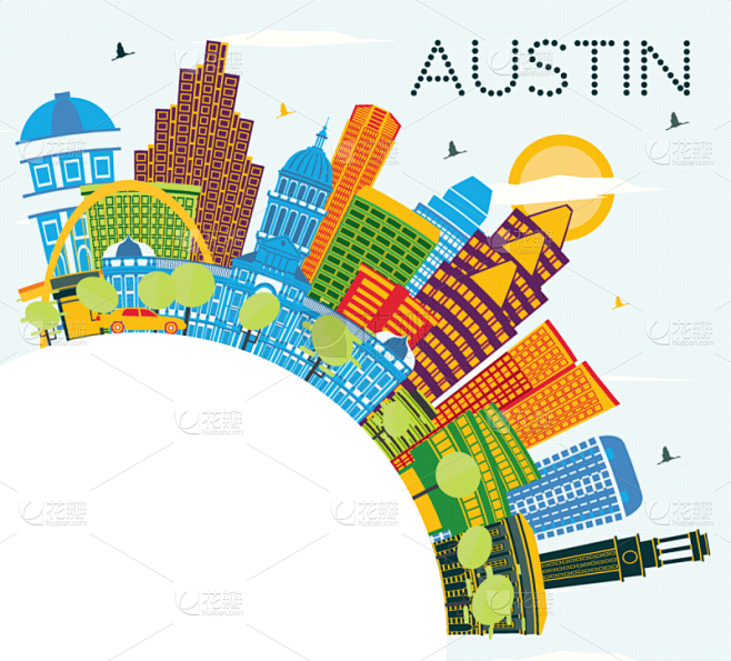 austin texas city skyline with color buildings