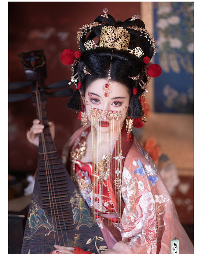 后雨山汉服古风唐风金色面帘子宫廷华丽发饰冠钗簪子眉心坠鬓角夹-淘宝网