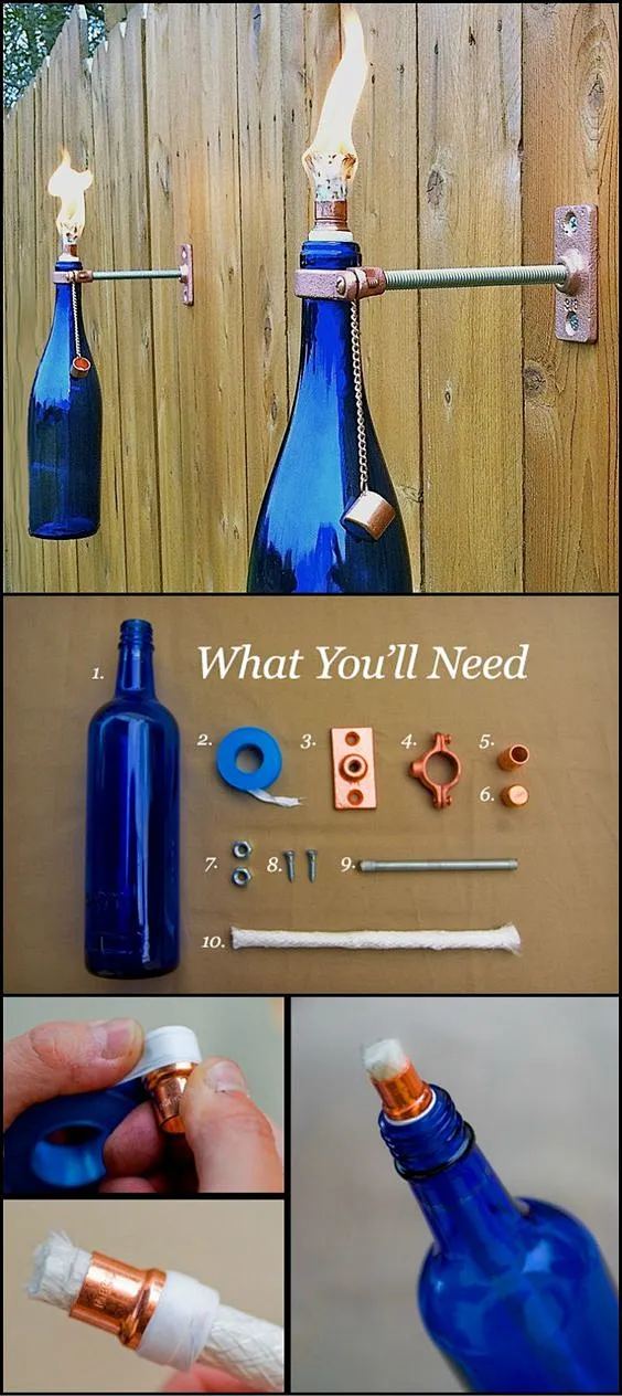 How To Build A Glass Bottle Torch http://ideas2live4.com/nyip This DIY ...