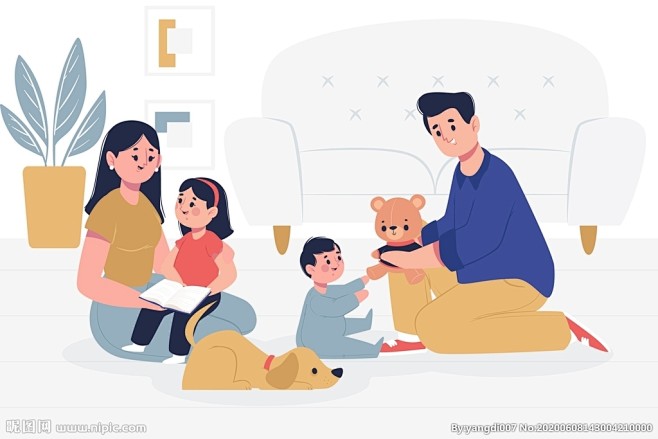 温馨家庭亲子教育插画设计