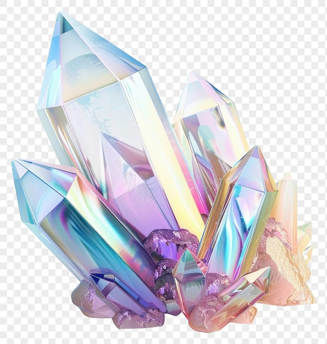 PNG Iridescent quartz crystal cluster-花瓣网