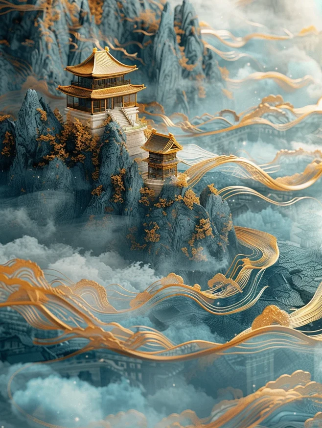 AI | MJ 仙山云海中国风 - 小红书-花瓣网
