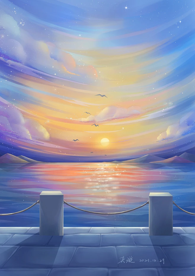 夕阳下弹琴_M.YiX奕璇__插画师作品_涂鸦王国gracg.com-花瓣网