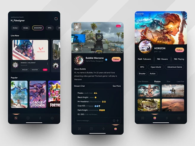 Streaming App Mobile Design card clean game game ui gamer games live ...