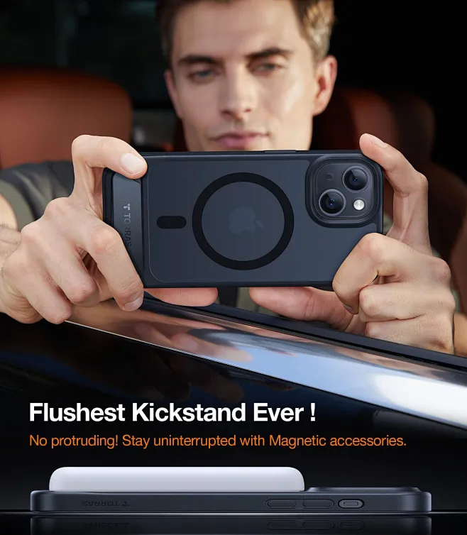 TORRAS [Invisible Titanium Stand] for iPhone 15 Case [12FT Military ...