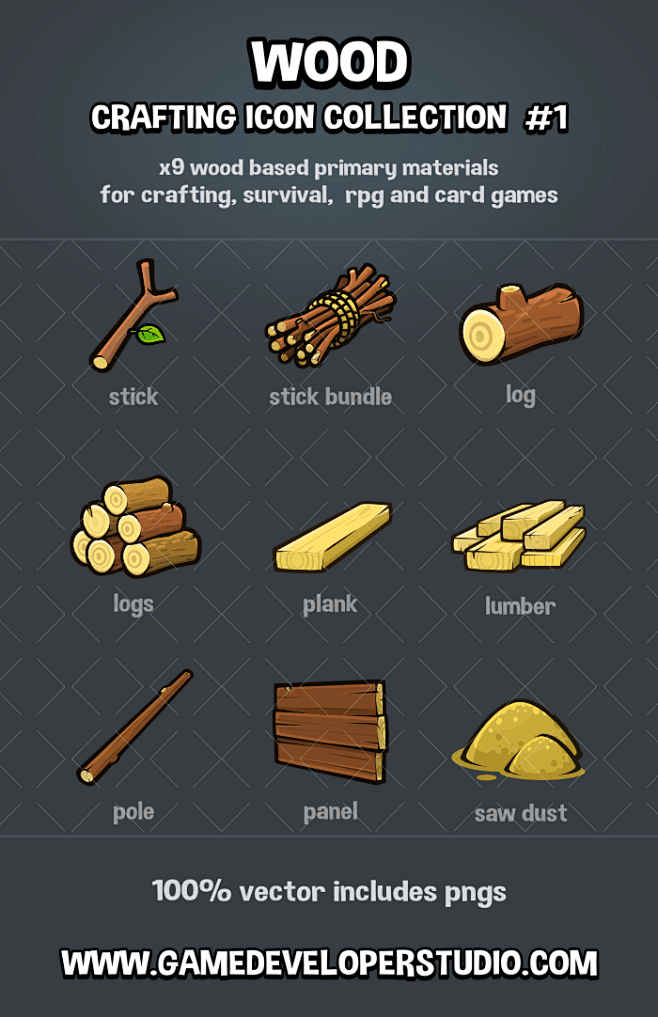 Wood crafting and survival game icons