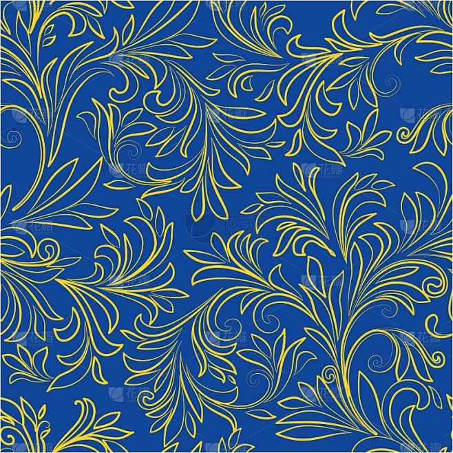 Gold on blue victorian style seamless pattern