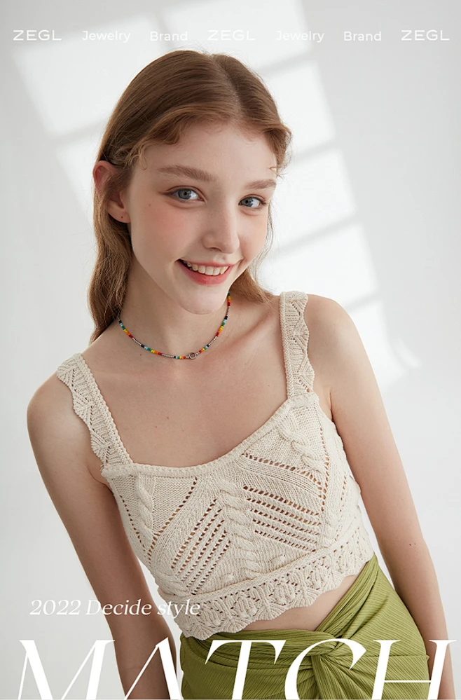 ZEGL彩虹笑脸串珠项链女2023年新款潮小众设计感甜酷锁骨链配饰品-tmall-花瓣网