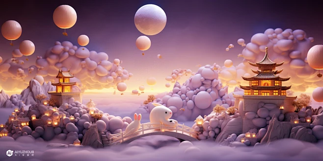 中秋节海报设计高清背景Midjourney关键词咒语：-花瓣网