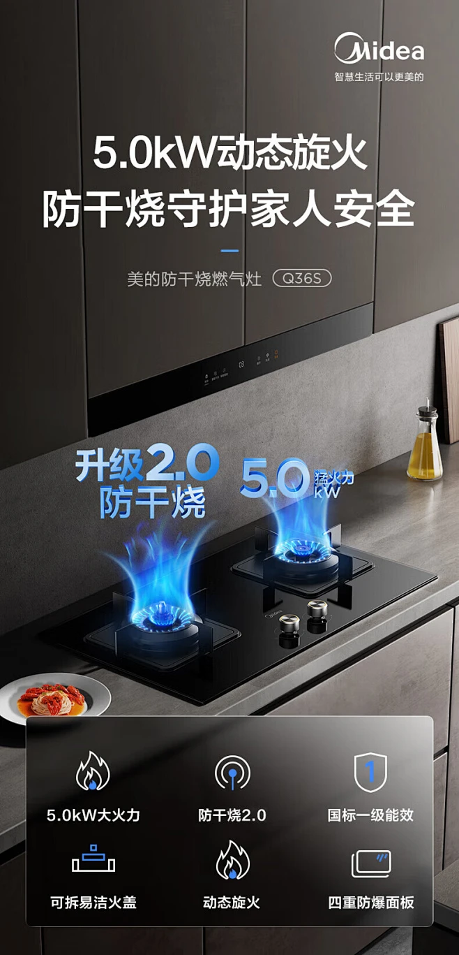 【美的JZT-Q36S】美的（Midea）燃气灶天然气 防干烧灶具 家用5.0kW大火力台嵌两用 双眼灶 安防灶 以旧换新 美颐享 Q36S【行情 报价 价格 评测】-京东-花瓣网