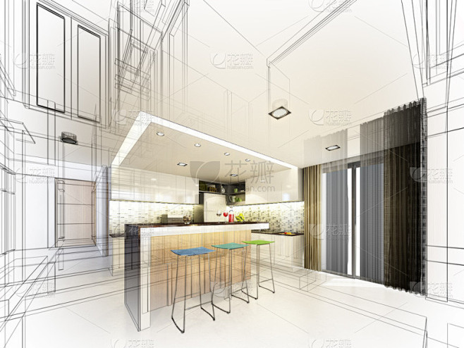 abstraktní skica design interiéru kuchyně