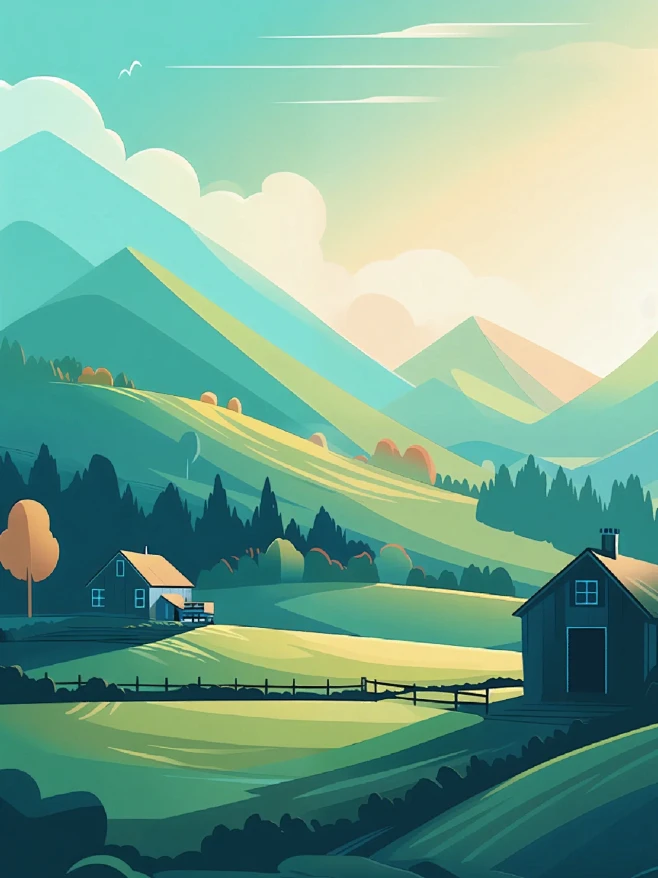 AIGC LAB Vol.1｜扁平渐变风景插画-花瓣网