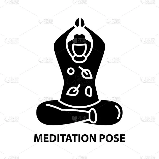 meditation pose icon, black vector sign with edita素材-花瓣网