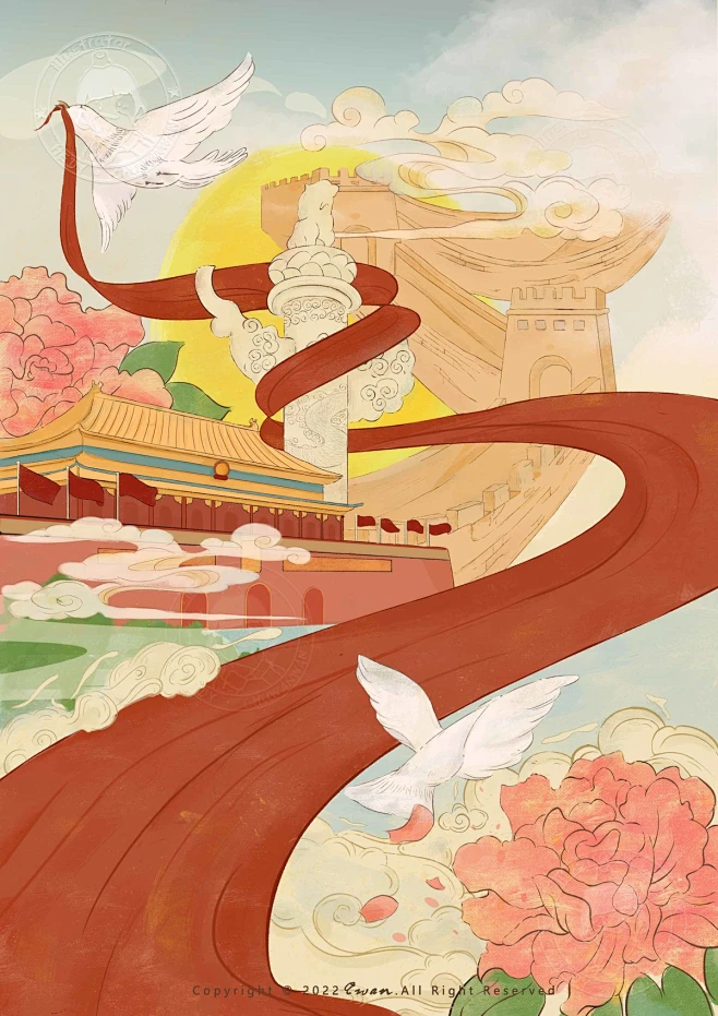 国庆节中国风手绘插画_楚晚晚__插画师作品_涂鸦王国gracg.com-花瓣网