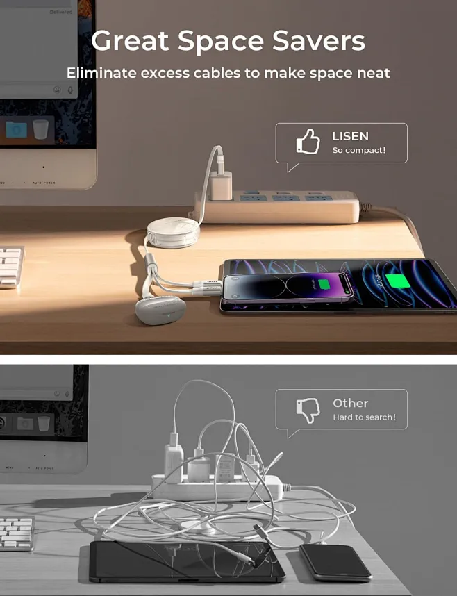 Amazon.com: LISEN 60W/3.5A Multi Charging Cable, Retractable Phone ...