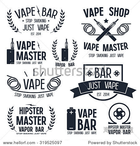 Vapor bar and vape shop logo and e-cigarette icons. Isolated on white ...
