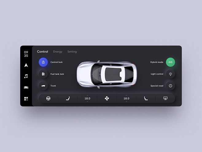 Car UI Concept Dark mode tesla dark theme neomorphism dark mode hmi a