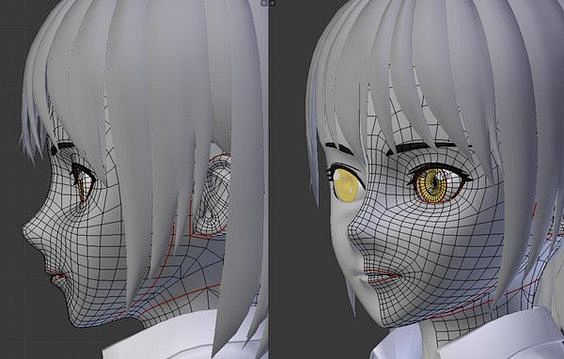 3d anime face poly topology