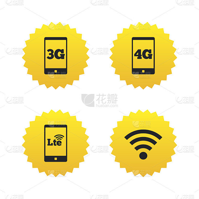 移动电信图标。3G, 4G和LTE。