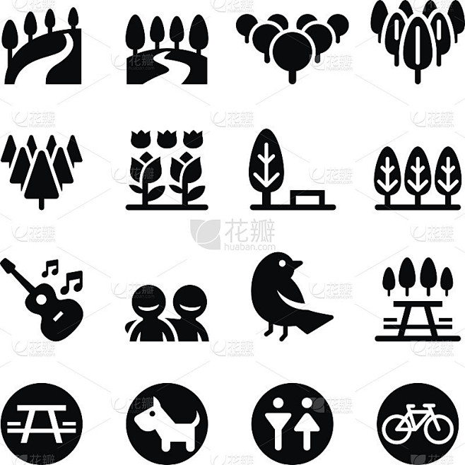 公园图标设置矢量插图