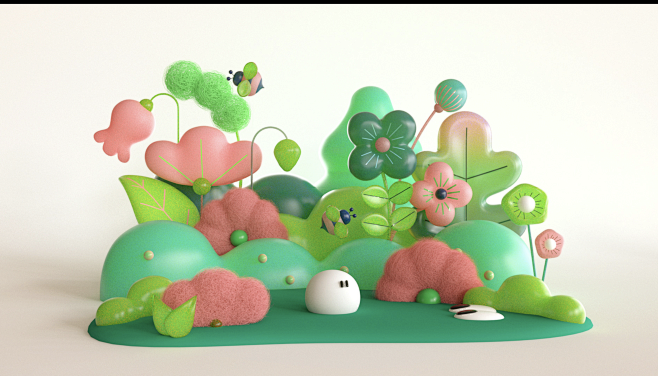 可爱绿色植物3d场景 https://www.behance.net/gallery/130957943/Channel-Branding-Design-for-theKIDS ...