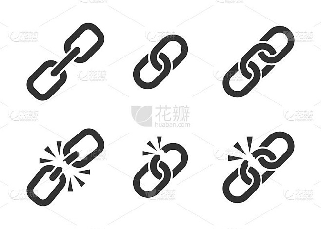 Chain sign set collection icon in flat style. Link