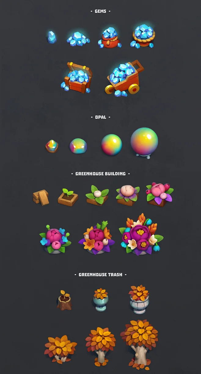 2D cartoon casual Digital Art Drawing game Game Art Isometric Merge-花瓣网