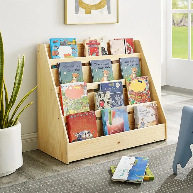 MUSHOMEINC-Pinewood-Single-Sided-Bookcase-Display-Stand-for-Kid%2C-Kids ...