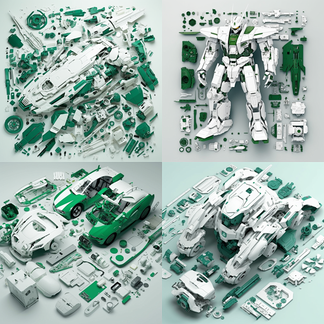 Knolling__Exploded_-_view_of_Gundam__fancy_-_green_color_a_9c6f4079 ...