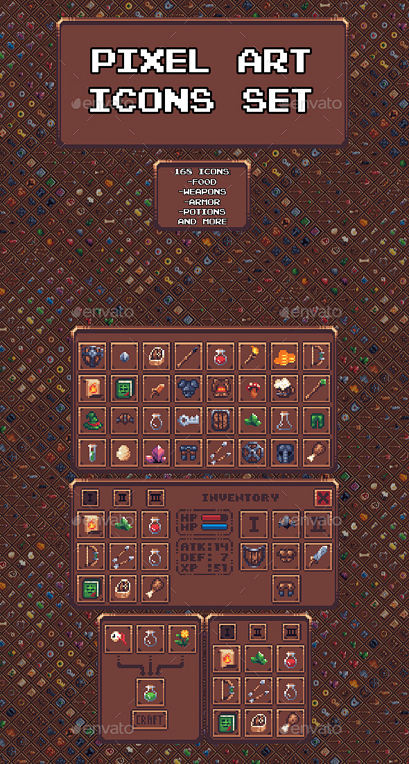 像素艺术图标集——杂项游戏资产Pixel Art Icon Set - Miscellaneous Game Assets冒险,android ...