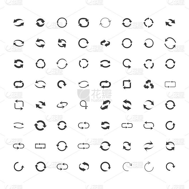 Repeat icons set. set of 64 refresh filled icons s