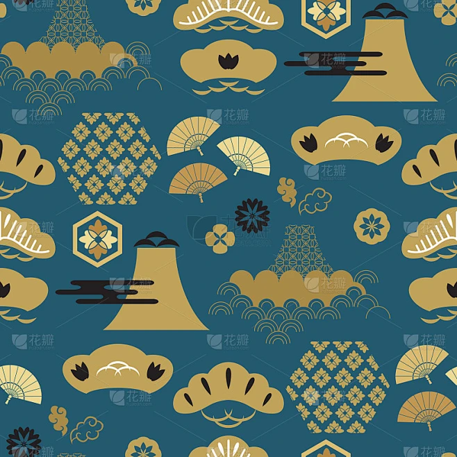 Beautiful japanese seamless pattern素材-花瓣网
