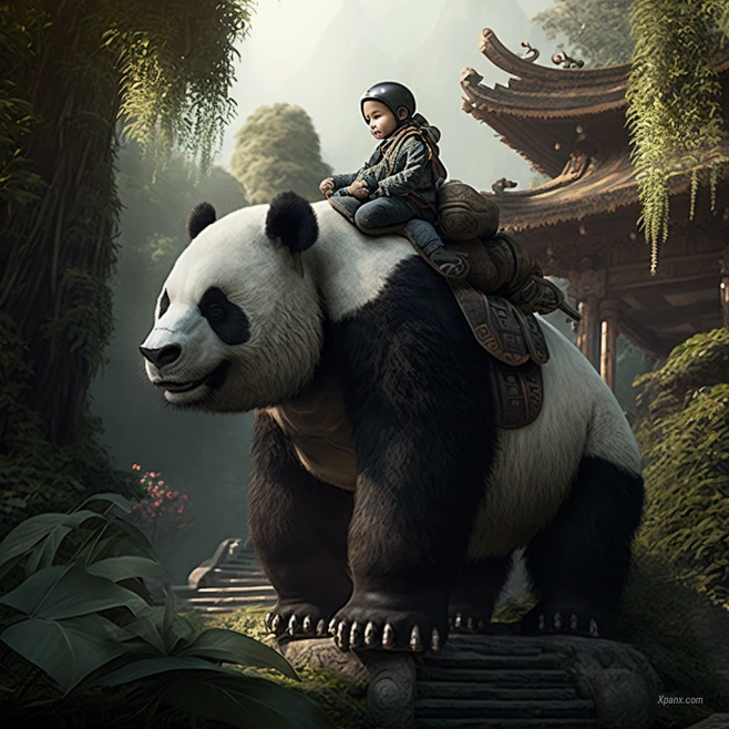 AI绘画_Prompts_tech-5_A_monkey_riding_a_giant_pandaGiant_Panda_Crawlingcg ...