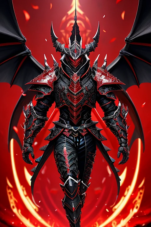 an image of a demonic knight with wings and armor on his back, standing ...