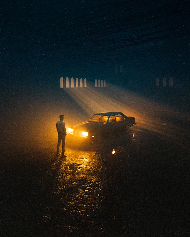 3D automotive car Cinema concept dark Digital Art horror movie night-花瓣网