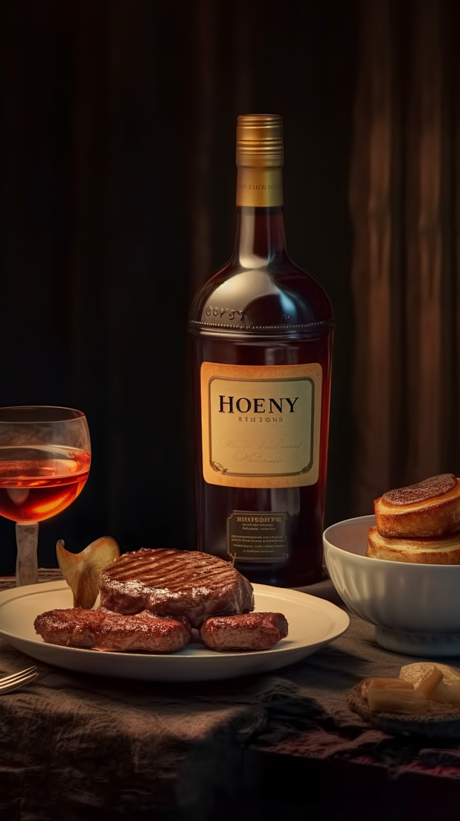 Lihe_a_bottle_of_hennessy_and_a_plate_of_beef_in_the_style_of_s_4f141dab-76f3-4504-bf6f-6fce92147ec5
