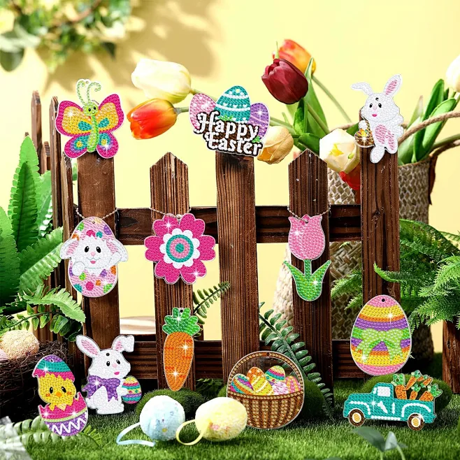 Amazon.com: 12 Pieces Easter Diamond Painting Keychain 5D DIY Diamond ...