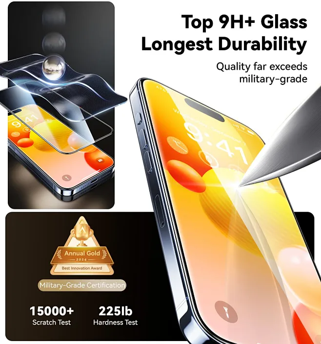 Amazon.com: Opxyl Unbreakable 9H+ Glass for iPhone 15 Pro Max Screen Protector [Military Grade ...