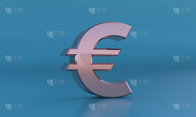 蓝色背景上的金色欧元标志。3 d渲染图