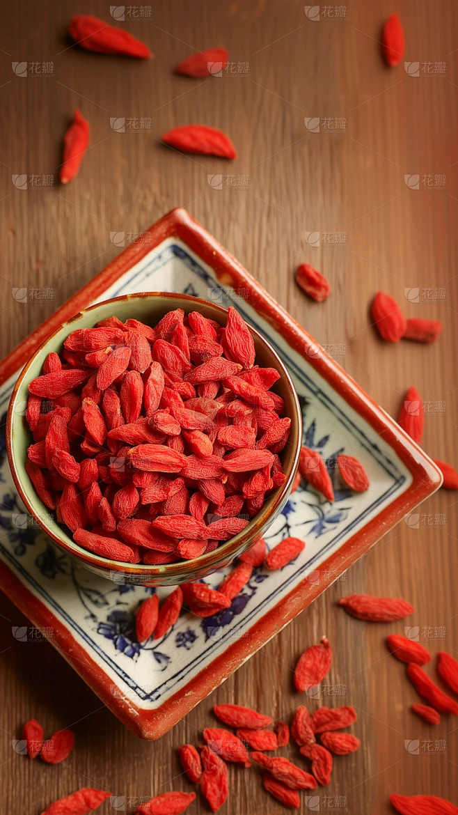中国风系列写实感枸杞散落木制桌子背景素材-花瓣网