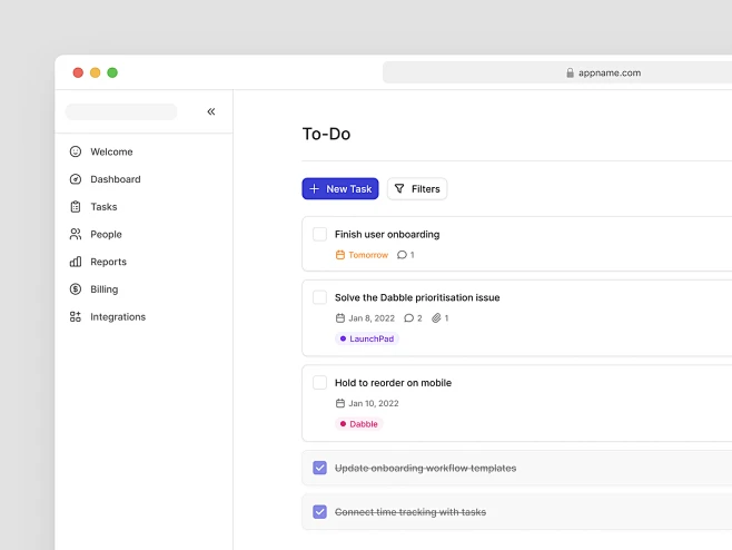 待办事项列表应用程序复选框仪表板设计系统过滤器 Saas Todo Ui Ux 花瓣网