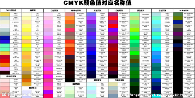 CYMK值对应颜色 色卡名