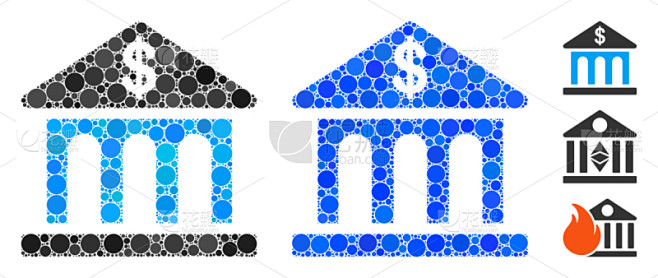 bank building mosaic icon circles