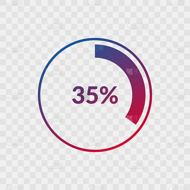 35 percent blue and red gradient pie chart sign. P素材-花瓣网