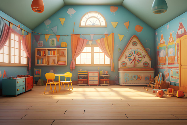 卡通幼儿园游戏彩色场景