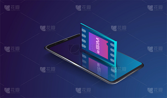 eSIM卡芯片标志。嵌入式SIM概念