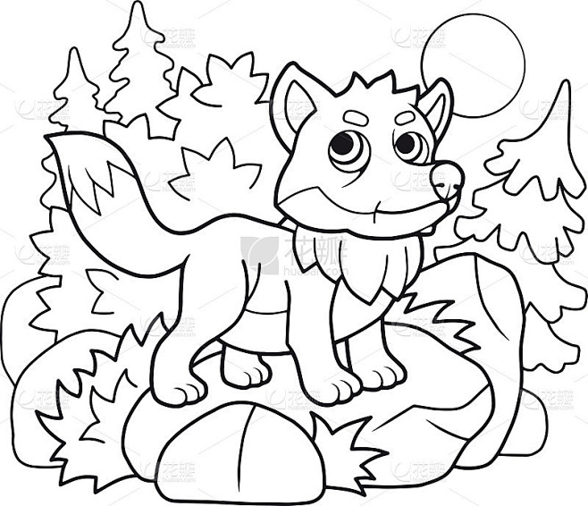 little cute fox, coloring book, funny illustration