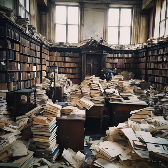Midjourney_Prompts__JackP_Old_messy_disorganised_library_with_long ...