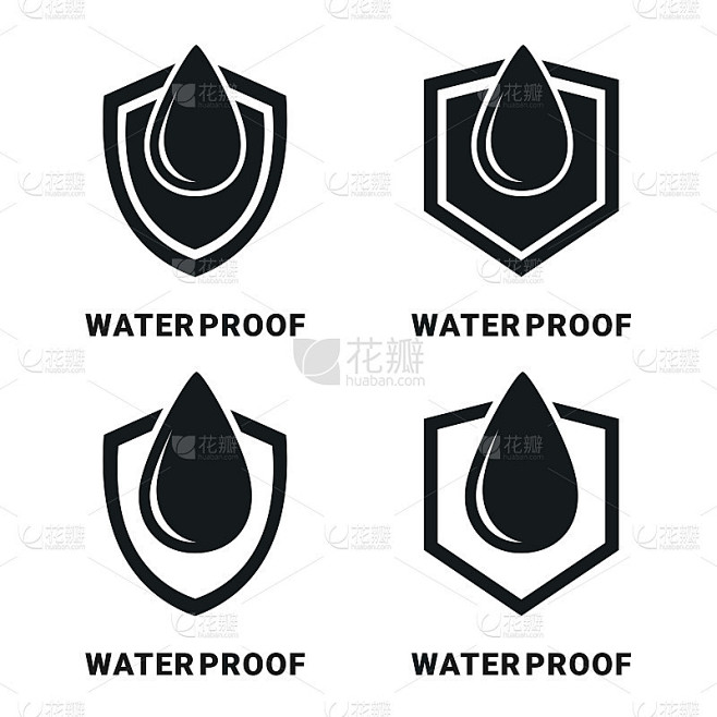 防水图标。套的盾牌与水滴。水保护图标。