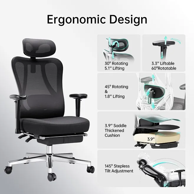 Amazon.com: Hbada Ergonomic Office Chair with 2D Adjustable Armrest ...